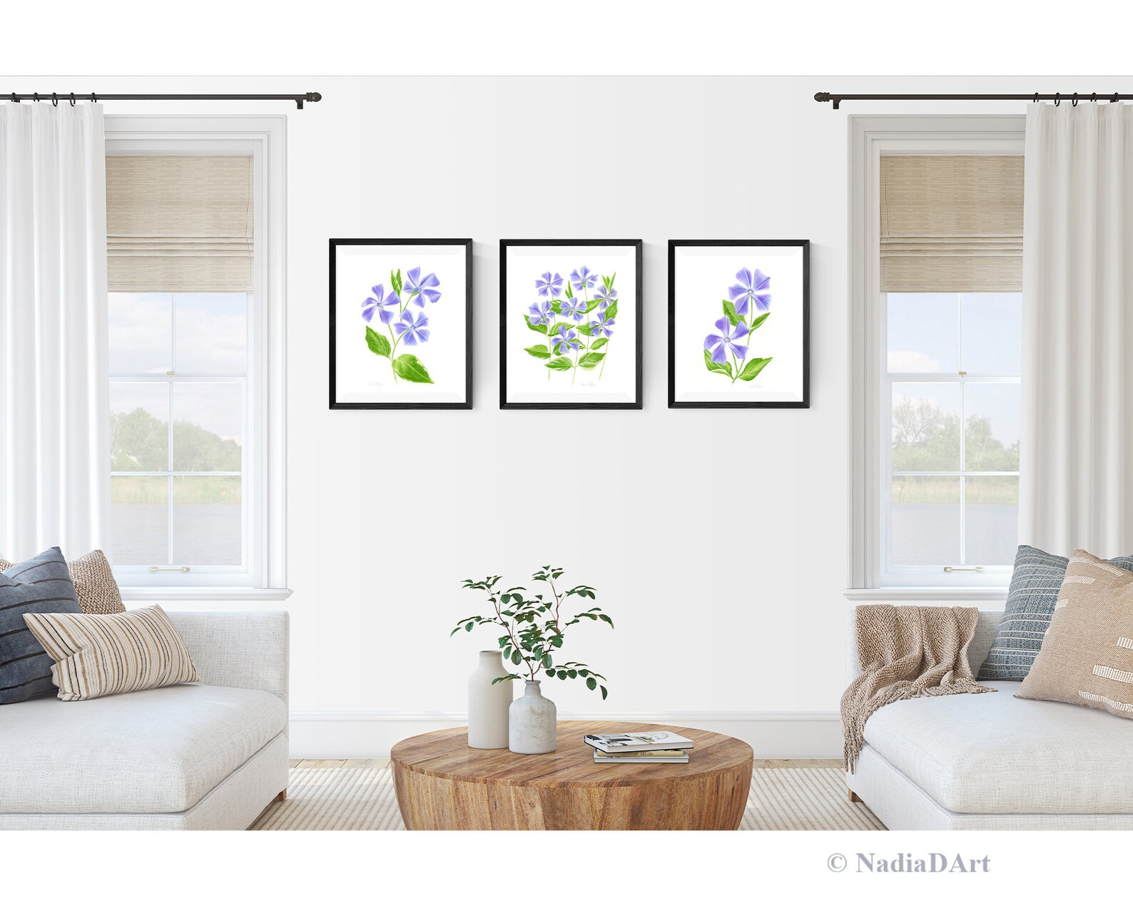 PERIWINKLE PRINT SET of 3 Periwinkle Watercolor Painting | Etsy