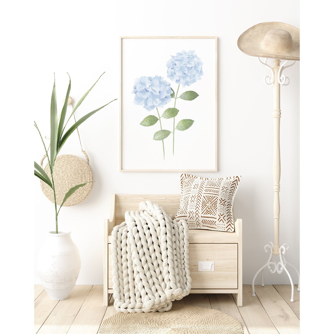 Light Blue Hydrangea Painting Modern Minimalist Watercolor Hydrangea ...