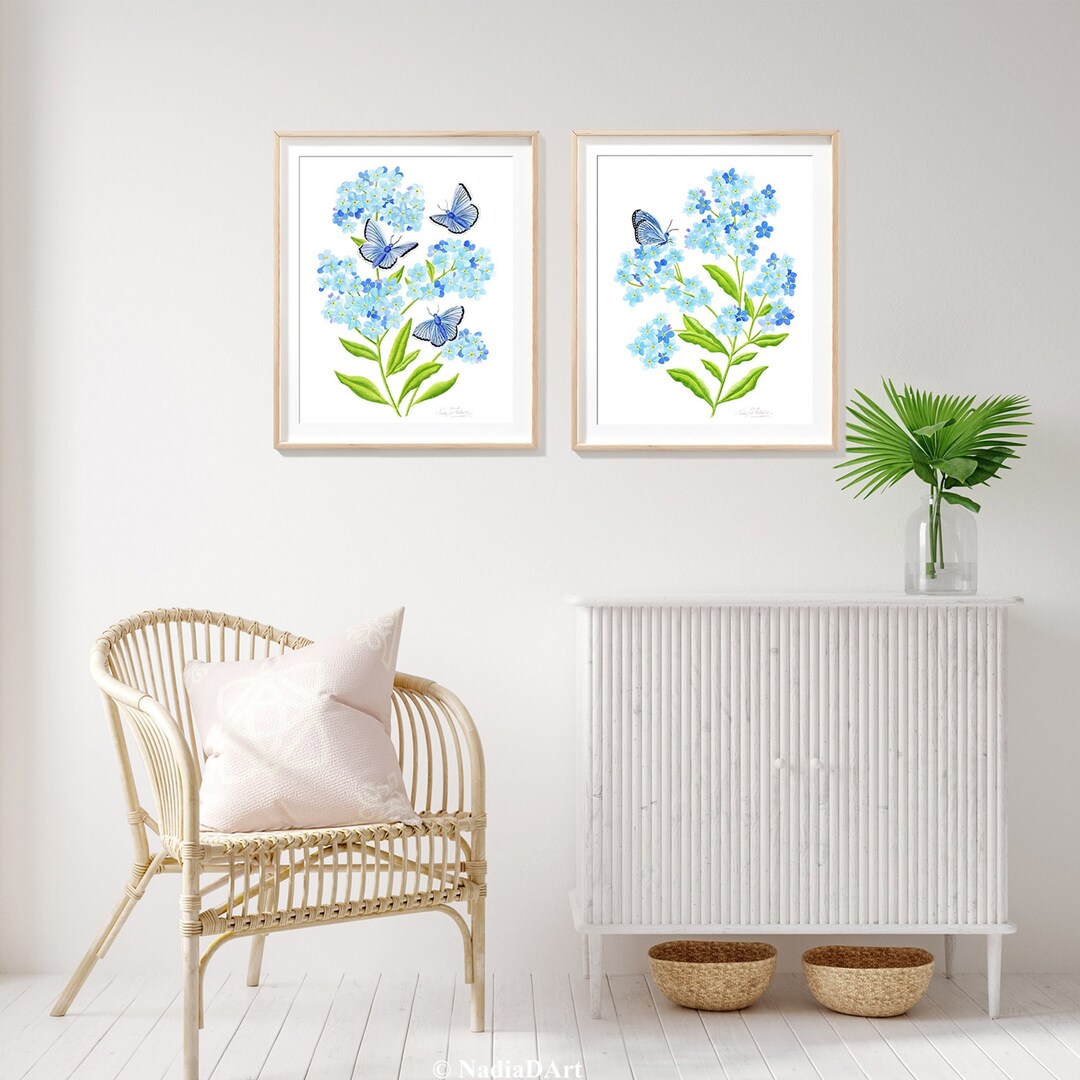 FORGET ME NOT Watercolor Painting Set of 2, Forget Me Not Wall Art ...