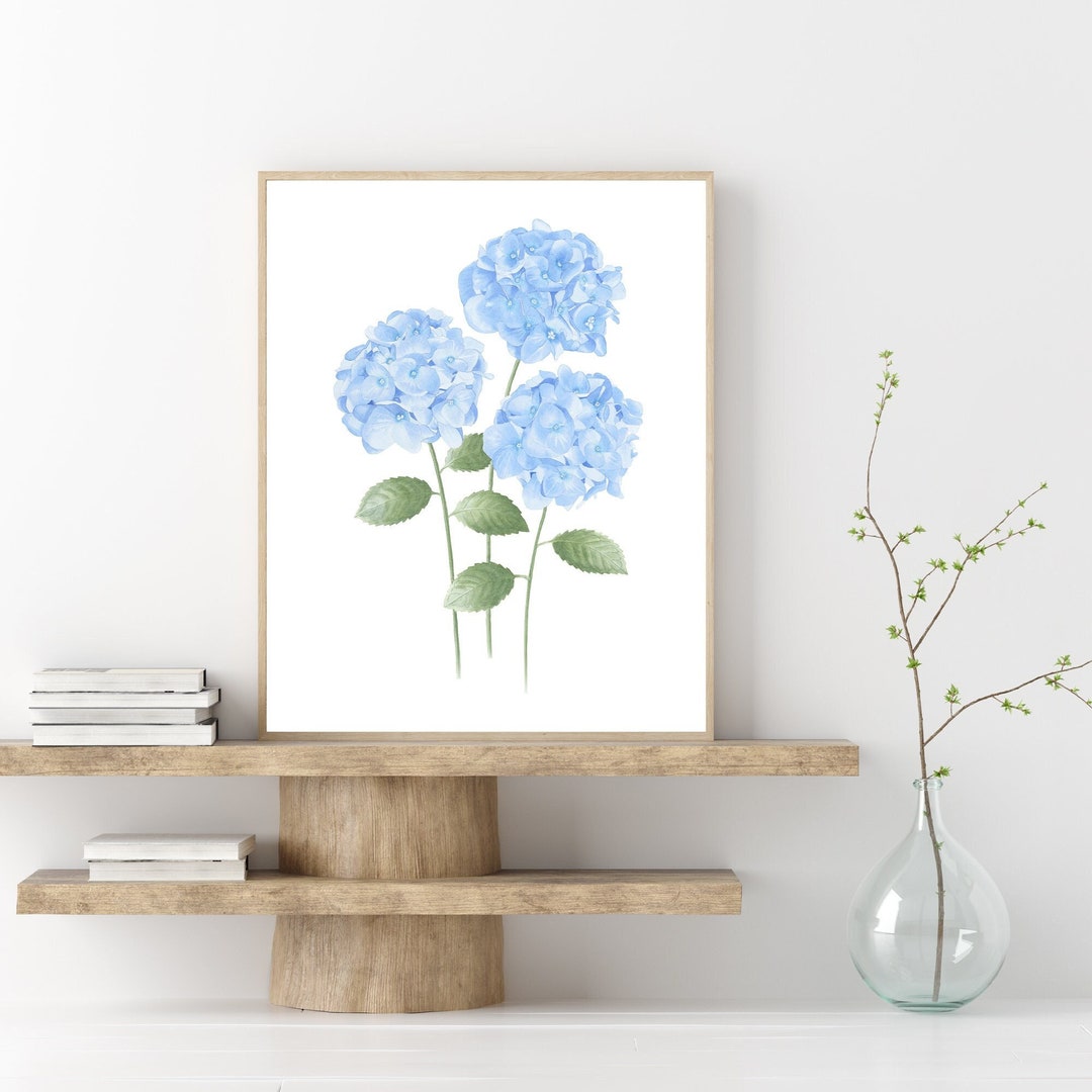 Blue Hydrangea Print Hydrangea Painting Hydrangea Watercolor Flowers ...