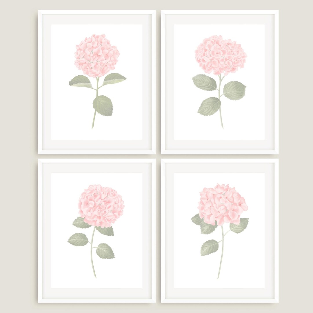 Light Pink Wall Art Pink Hydrangea Print Set of 4 Blush Pink Wall Art ...