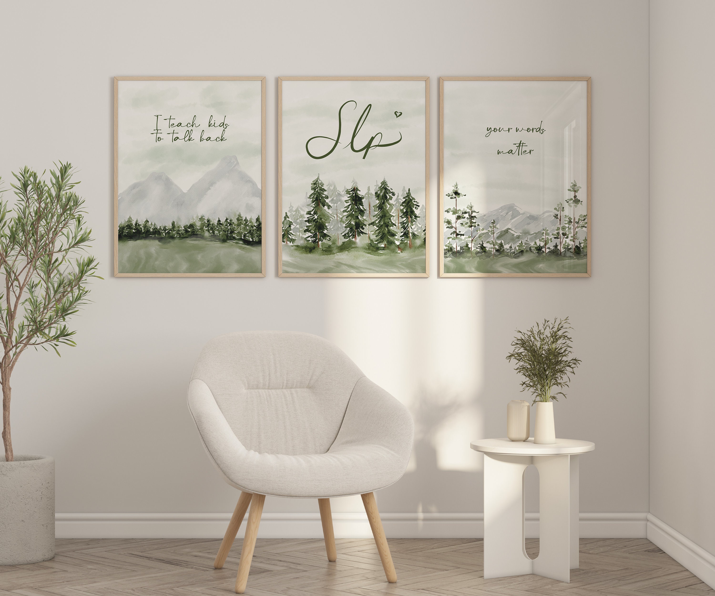 Slp 3 Piece Wall Art, Sage Green Wall Art, Speech Therapy Office Decor ...
