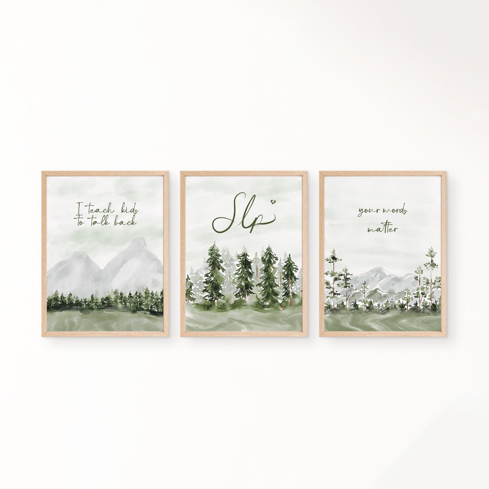 Slp 3 Piece Wall Art, Sage Green Wall Art, Speech Therapy Office Decor ...