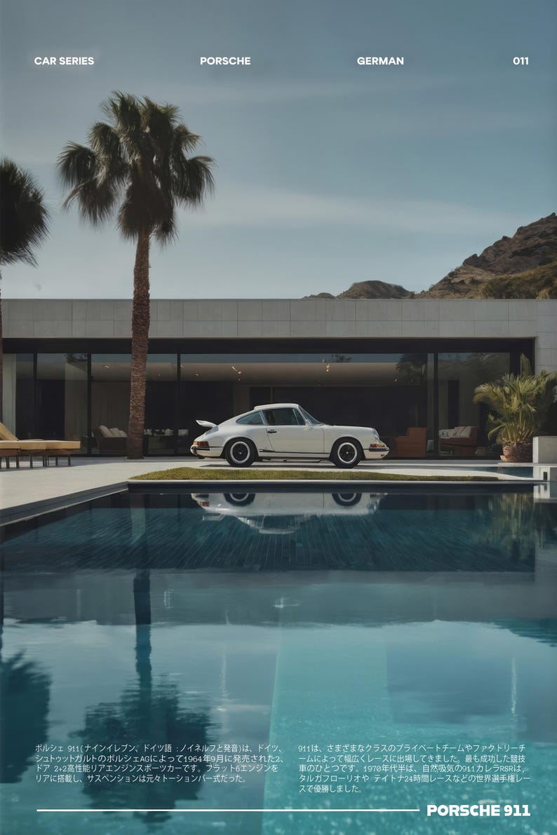 Porsche 911 by the Pool Digital, Vintage Porsche Print File PNG ...