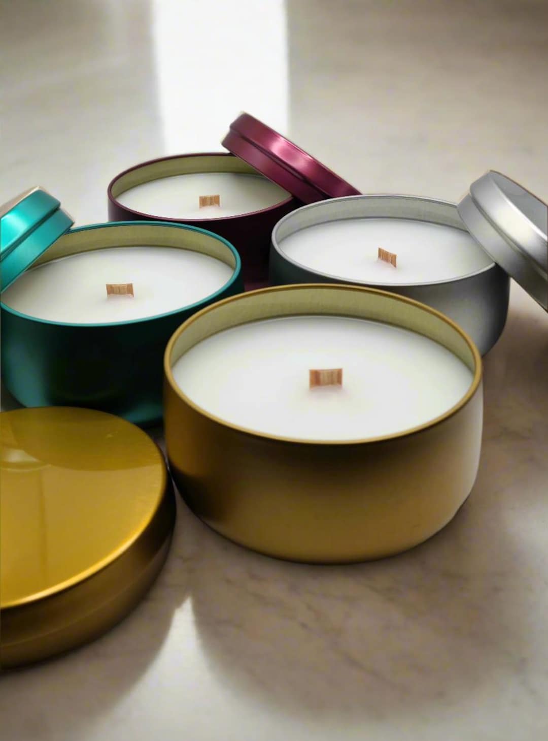 Elegant 8 Oz Tin Candle With Crackling Wooden Wick - Etsy