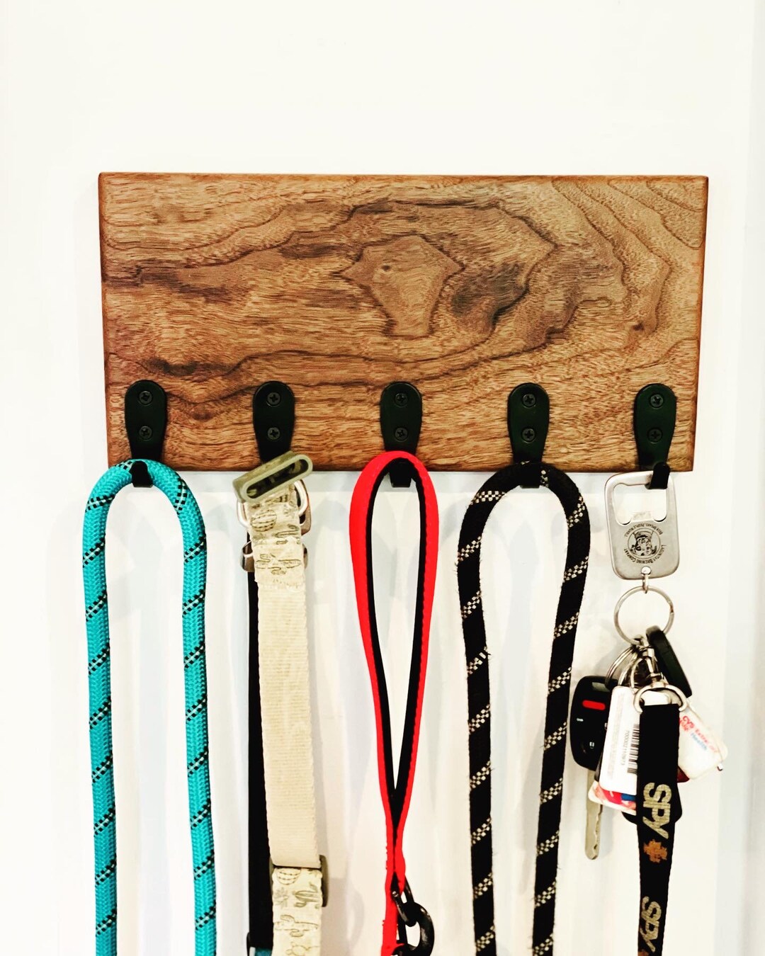 Premium Hardwood Key Rack With Black Hardware | Dog Leash Rack - Etsy