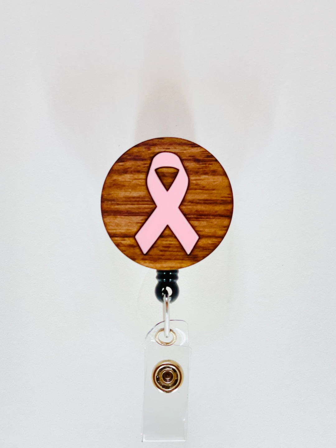 Breast Cancer Awareness Ribbon Premium Walnut and Acrylic Inlay Badge ...