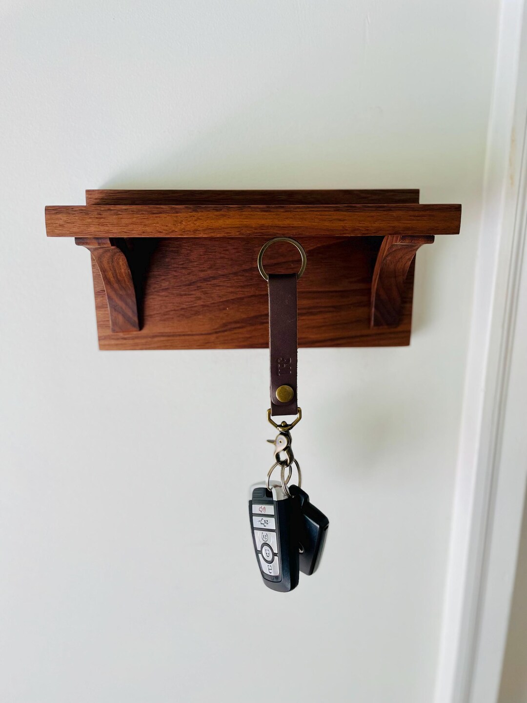 Walnut Magnetic Key Holder and Shelf, Personalization Available With ...