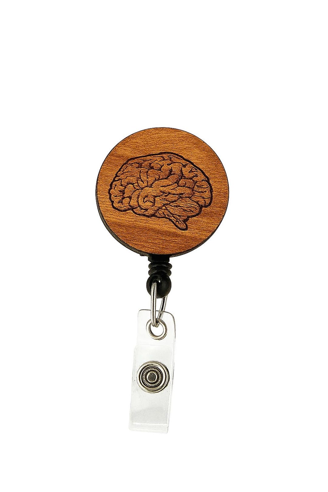 Anatomical Brain Badge Reel – Wooden Laser Engraved ID Holder, Medical ...