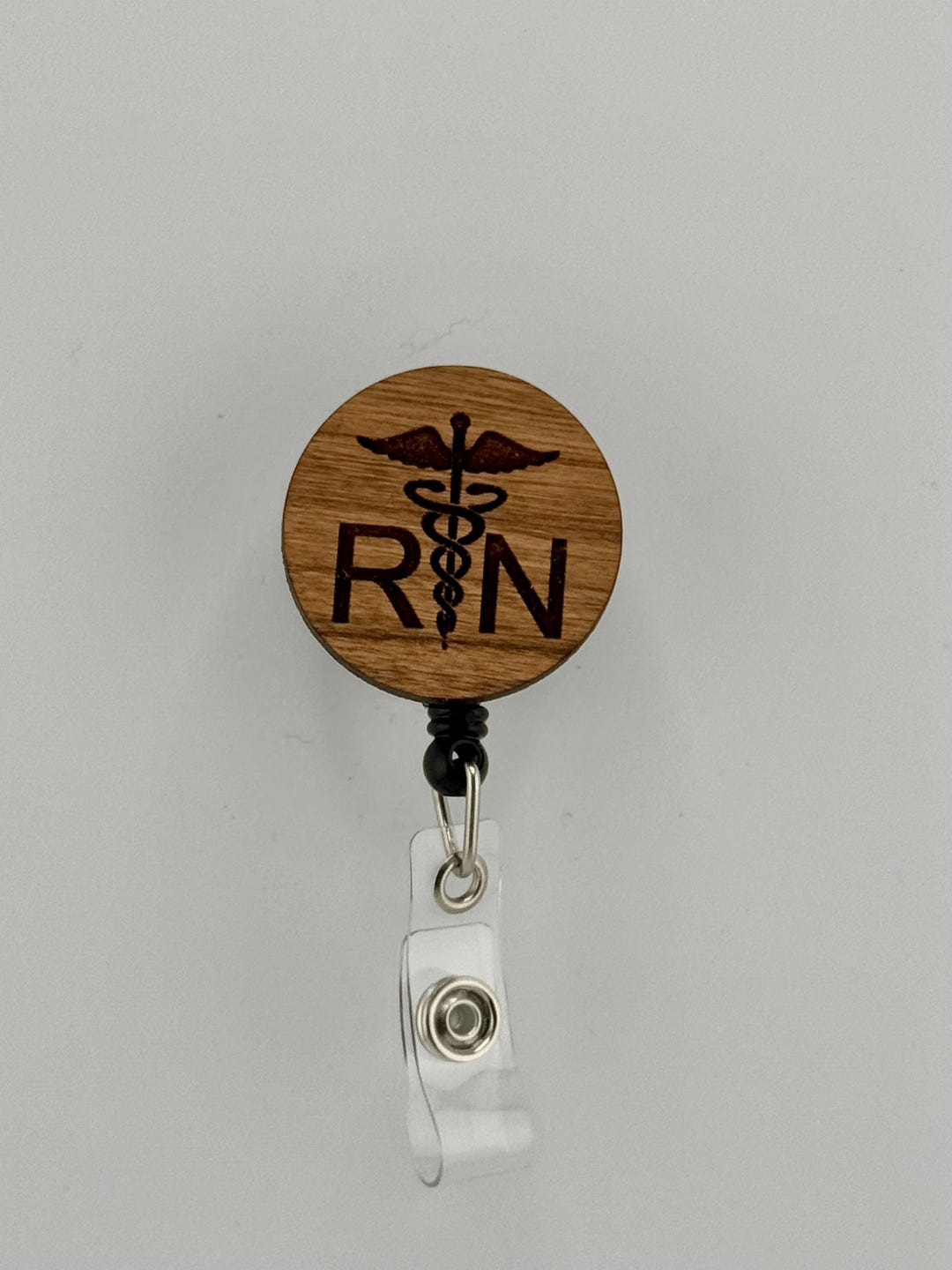 Nurse Caduceus Walnut Laser Engraved Badge Reel, ID Holder ...