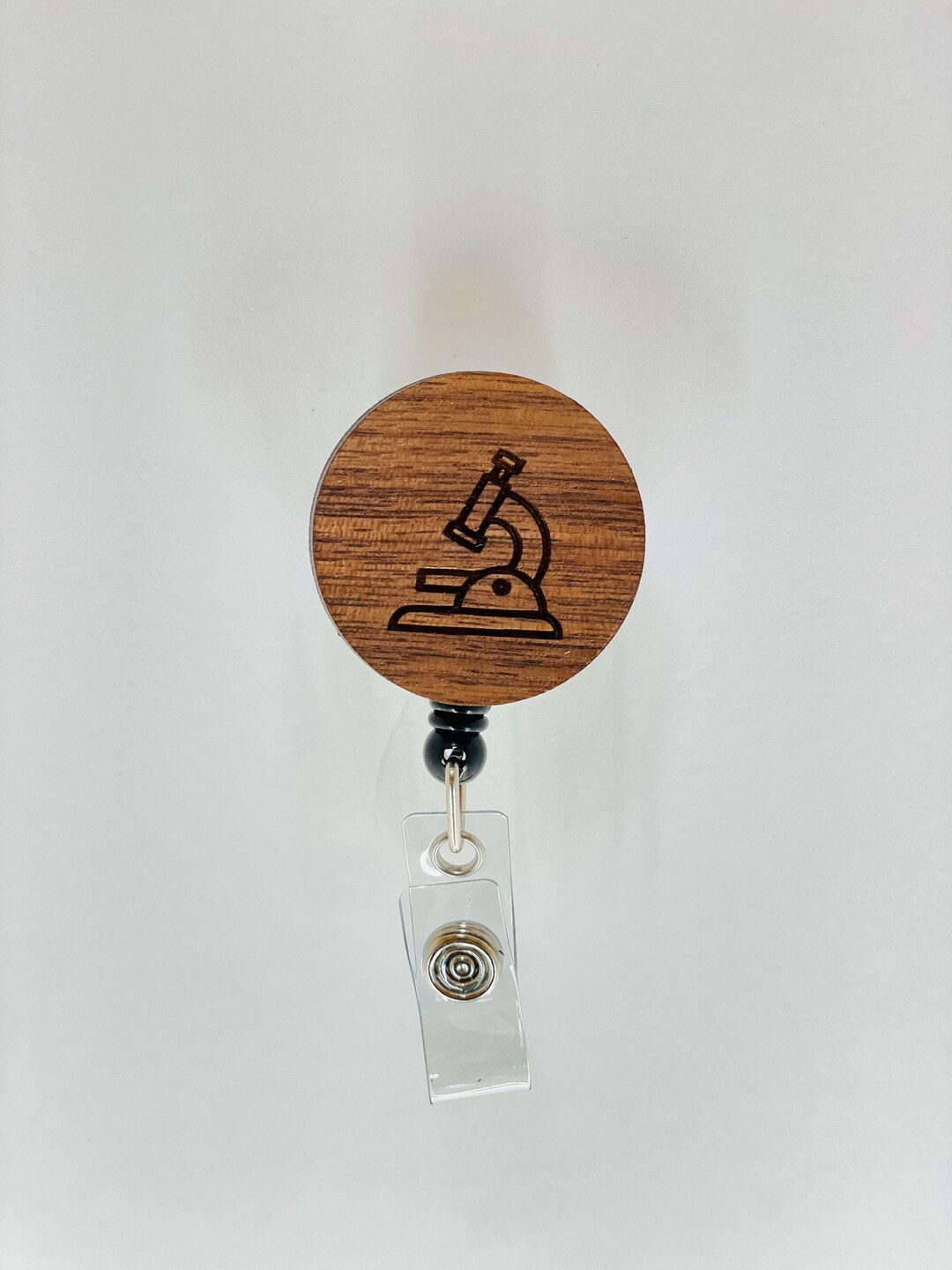 Laboratory Microscope Walnut Laser Engraved Badge Reel, ID Holder ...