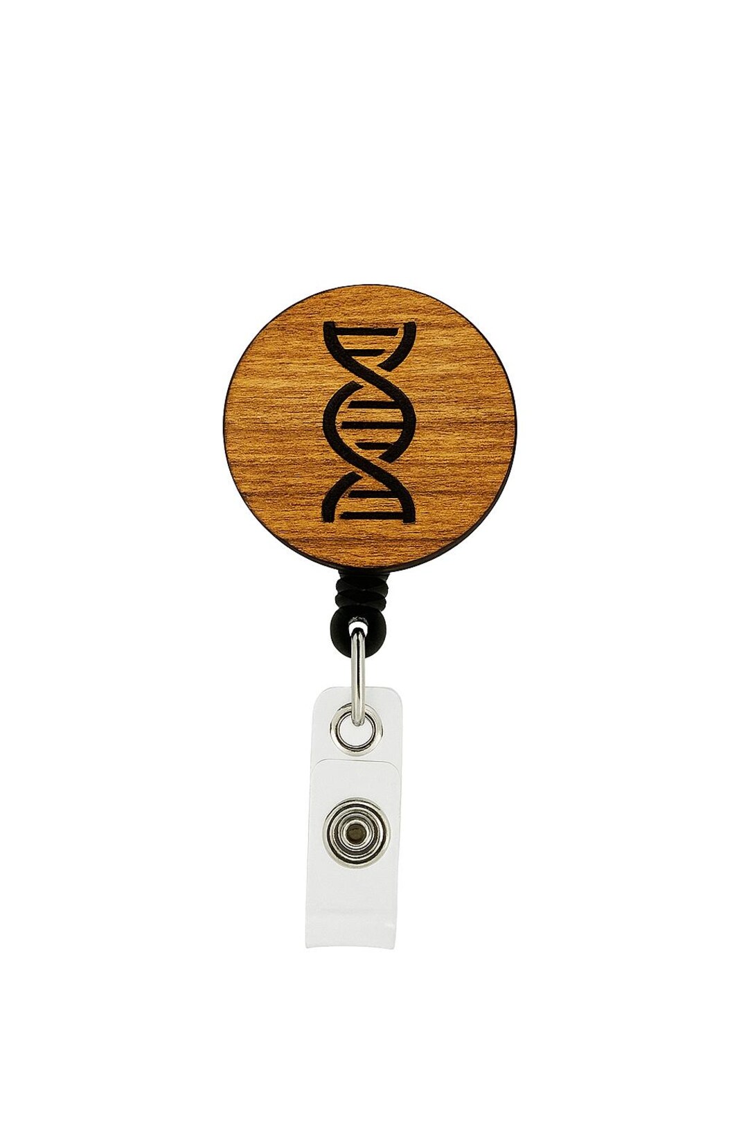 DNA Helix Badge Reel – Wooden Engraved ID Holder for Lab Workers ...