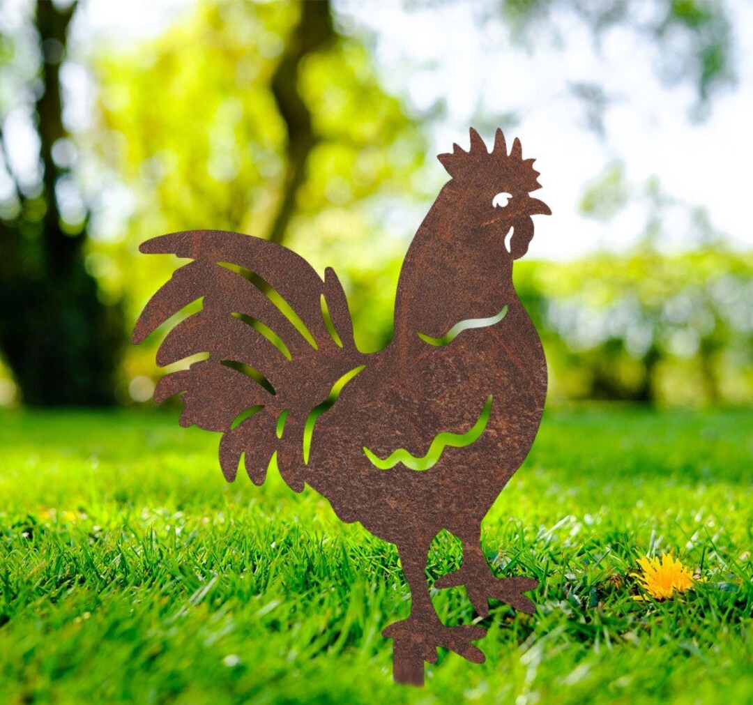 Rustic Metal Rooster Chicken Hen Garden Sculpture Ornament - Bespoke ...
