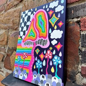 Funky Graveyard Painting | Mushroom Checkered Polka Dots Canvas Acrylic ...