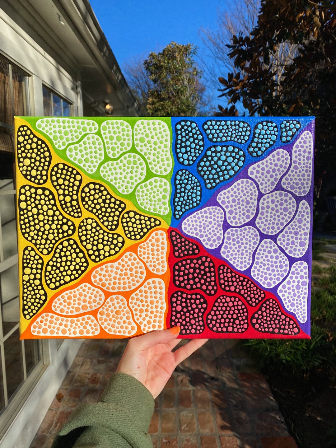 Rainbow Blend Painting | Polka Dots Canvas Acrylic Art Psychedelic ...