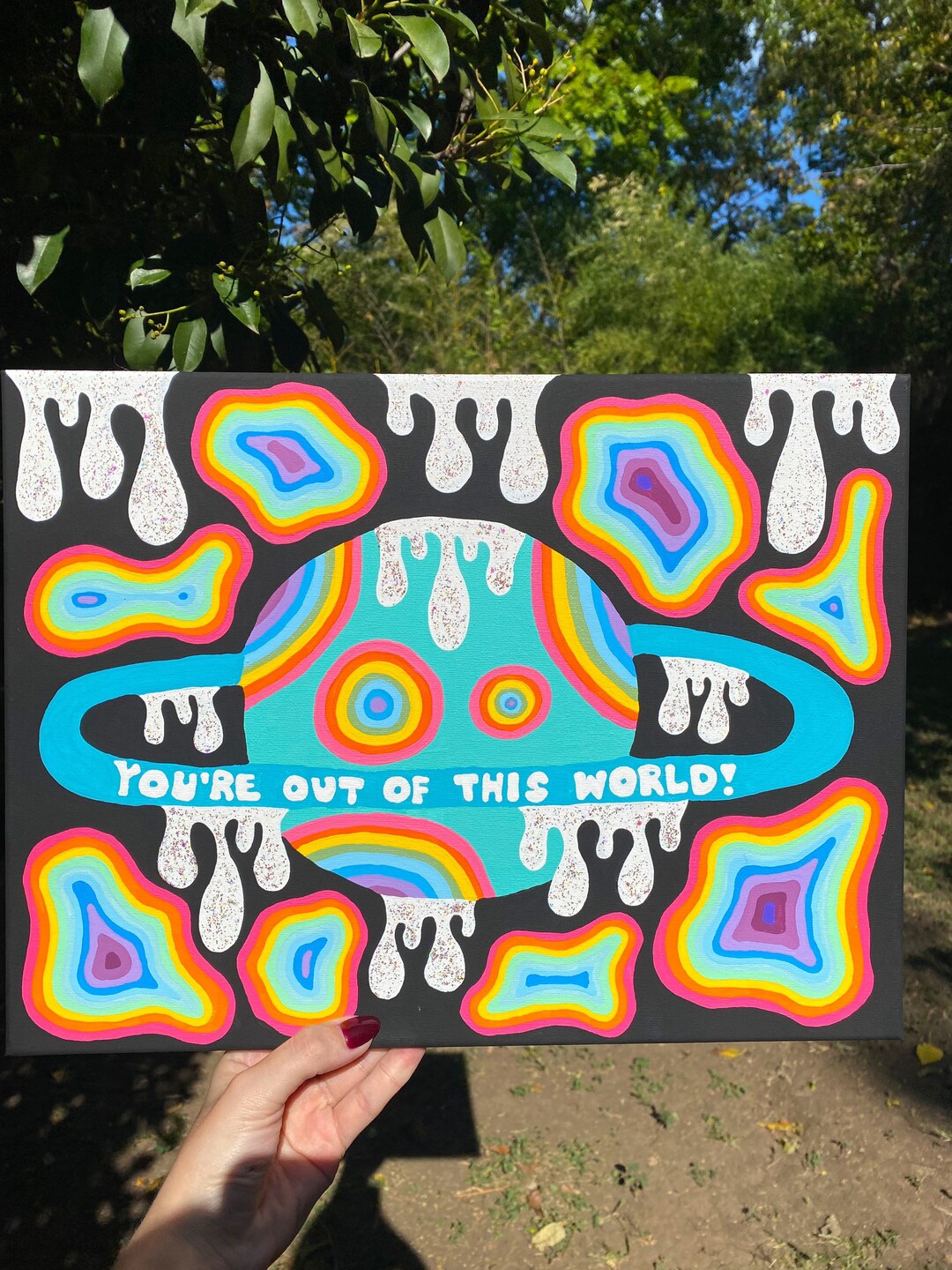 Out of This World | Space Planets Canvas Art Psychedelic Trippy Rainbow ...