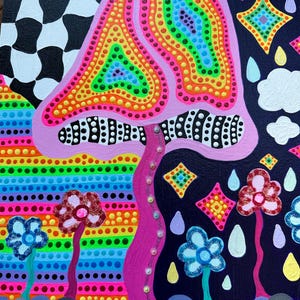 Funky Graveyard Painting | Mushroom Checkered Polka Dots Canvas Acrylic ...