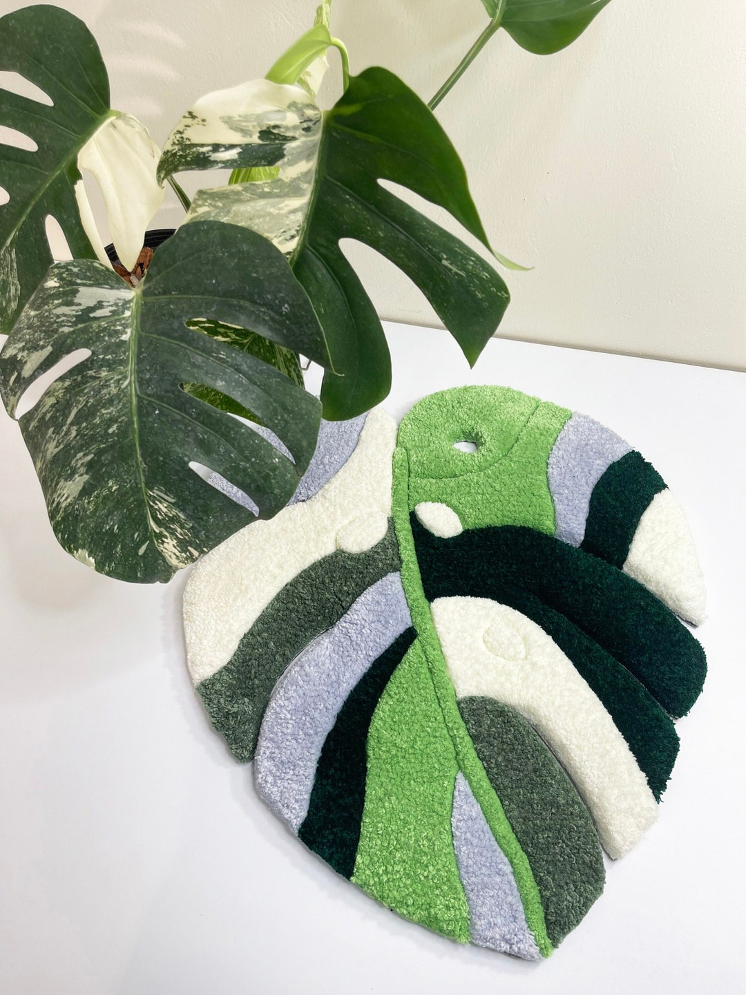 Variegated Monstera Leaf Rug, Tropical Leaf Mat, Plant Rug, Custom ...