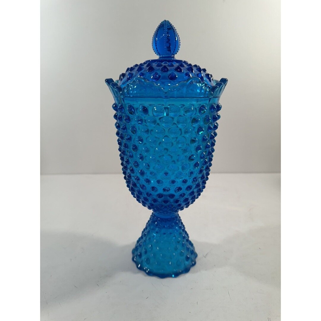 VINTAGE 1964 FENTON Colonial Blue Hobnail Apothecary Lidded Jar Old ...