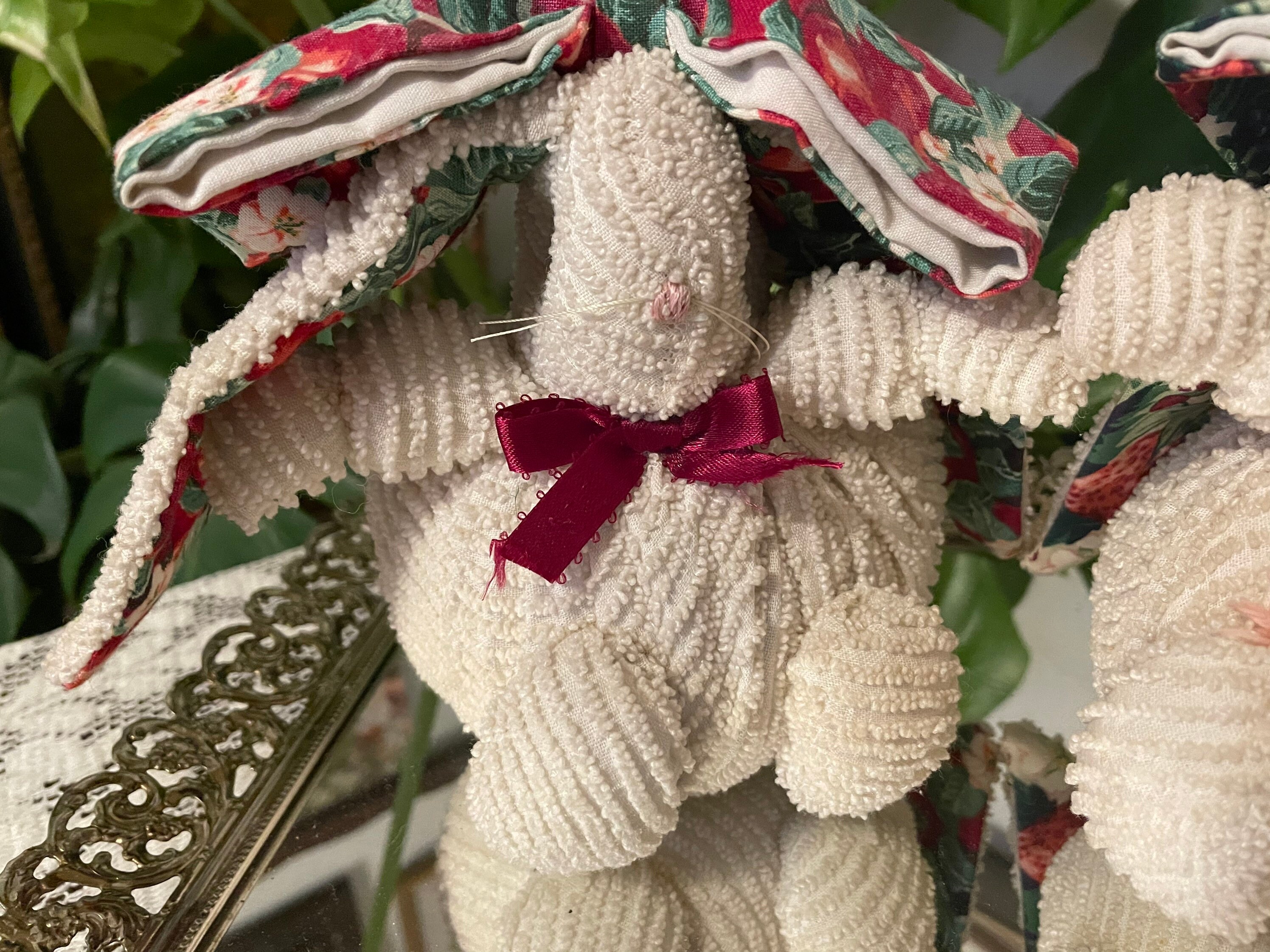 Vintage Set of 2 Handmade Upcycled Chenille Bedspread Bunny Rabbit ...