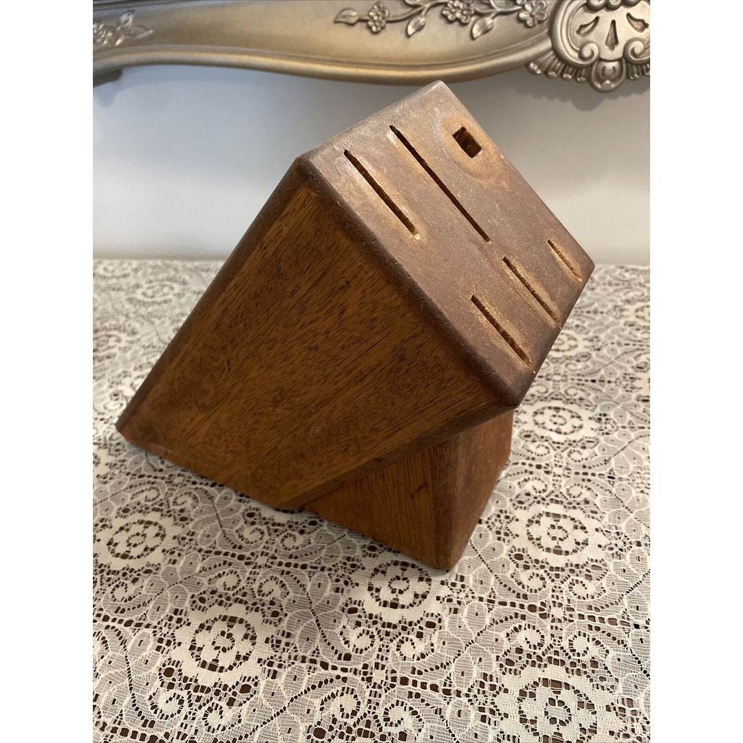 Vtg Lifetime Cutlery Butcher Block Kitchen Knife Holder 5 Slots ...
