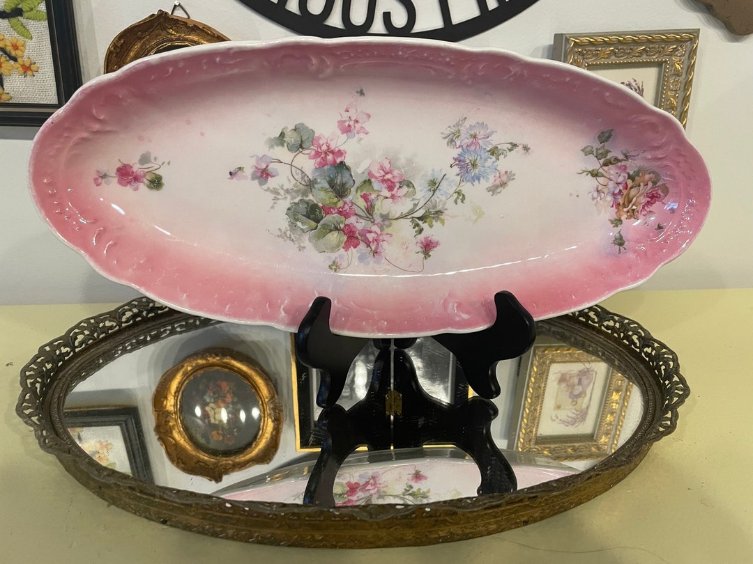 Vintage German Celebrate Pink Rose Design Lusterware Long Oval - Etsy