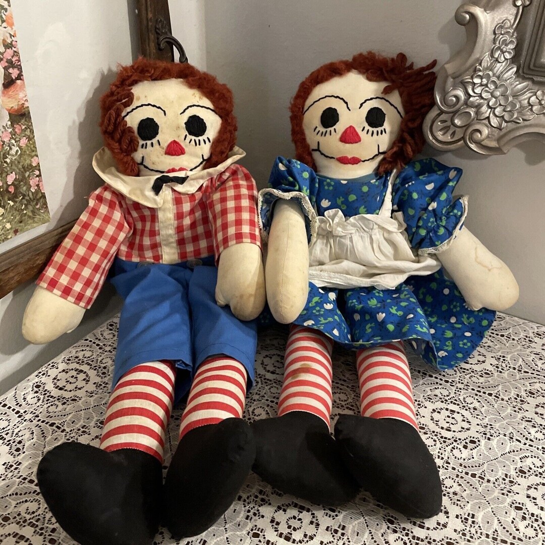 Vintage Antique Large Raggedy Ann and Andy P 20 Cloth Doll Hand Made ...