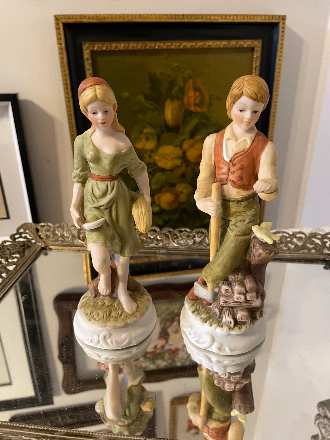 Vintage Porcelain Homco Figurines Peasant Boy Girl Field Farm - Etsy