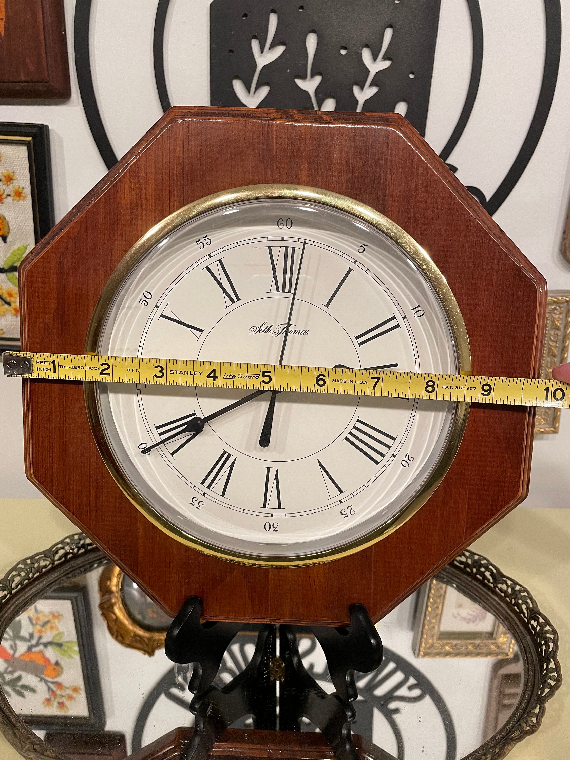 Vintage Seth Thomas Quartz Face Analog Wood Brass Wall Clock Office ...