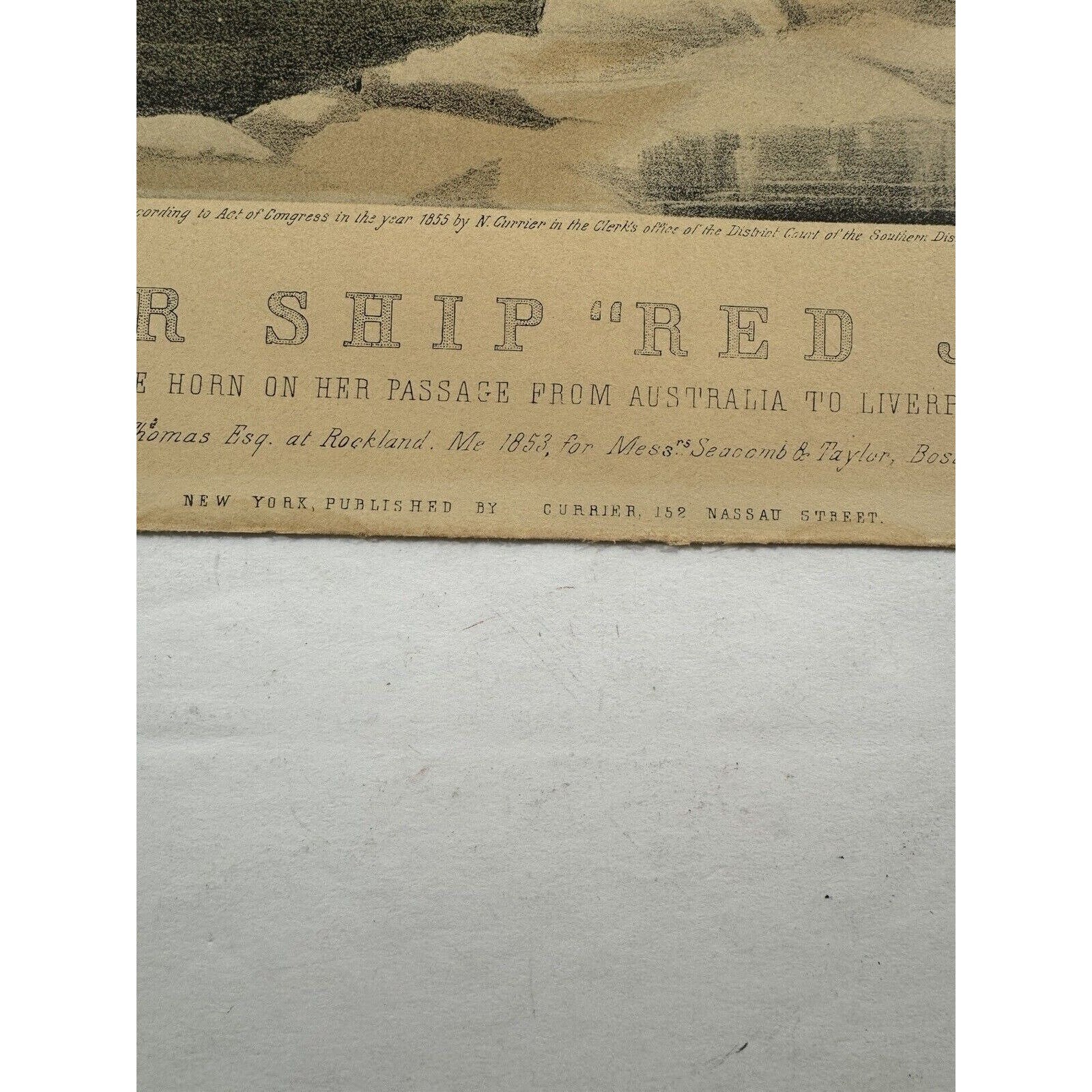 1855 Nathaniel Currier Folio Print Clipper Ship Red Jacket 27x18 on ...