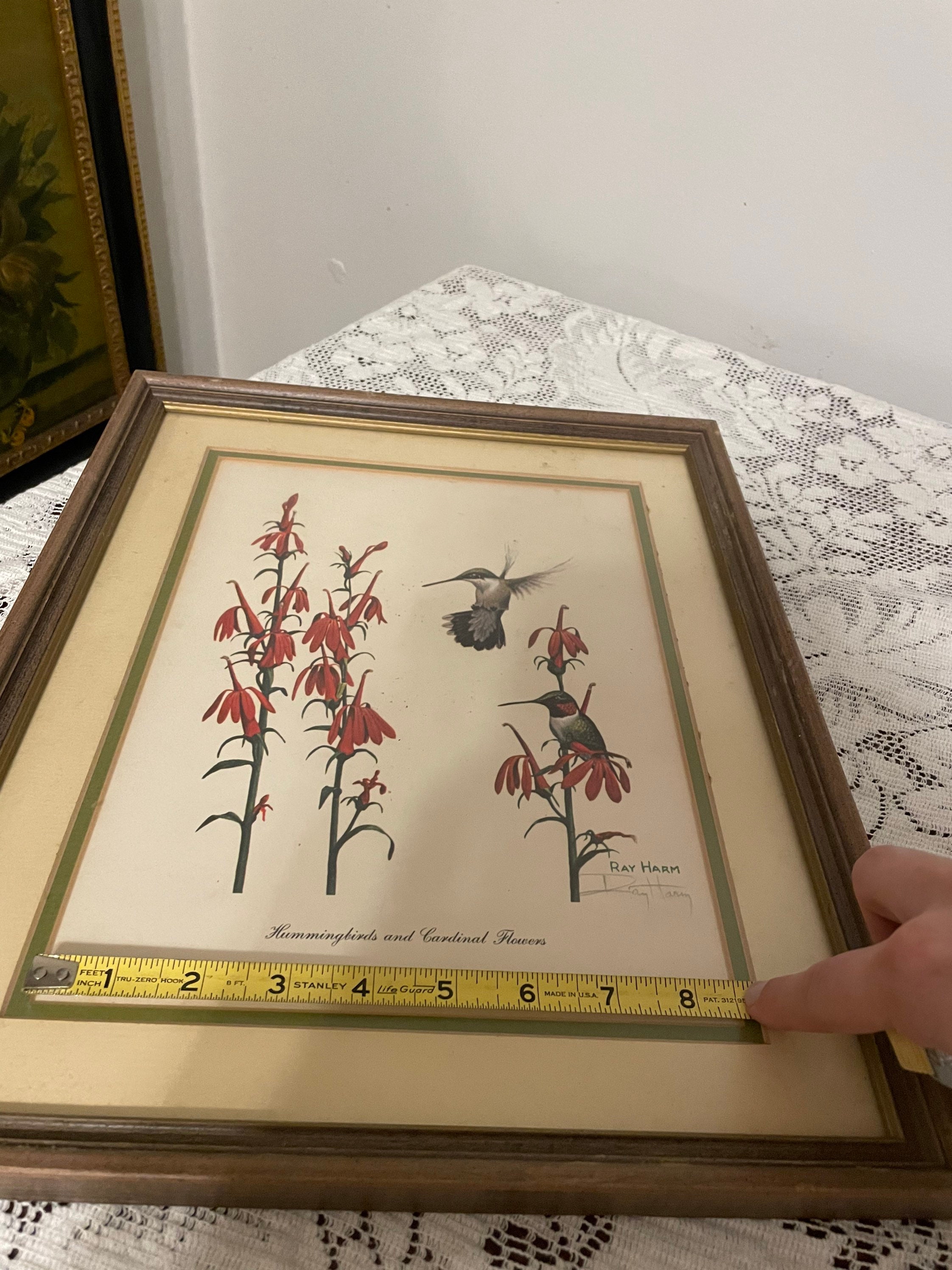 Boho Art Frame Not Included Vintage Ray Harm Hummingbird and Cardinal ...