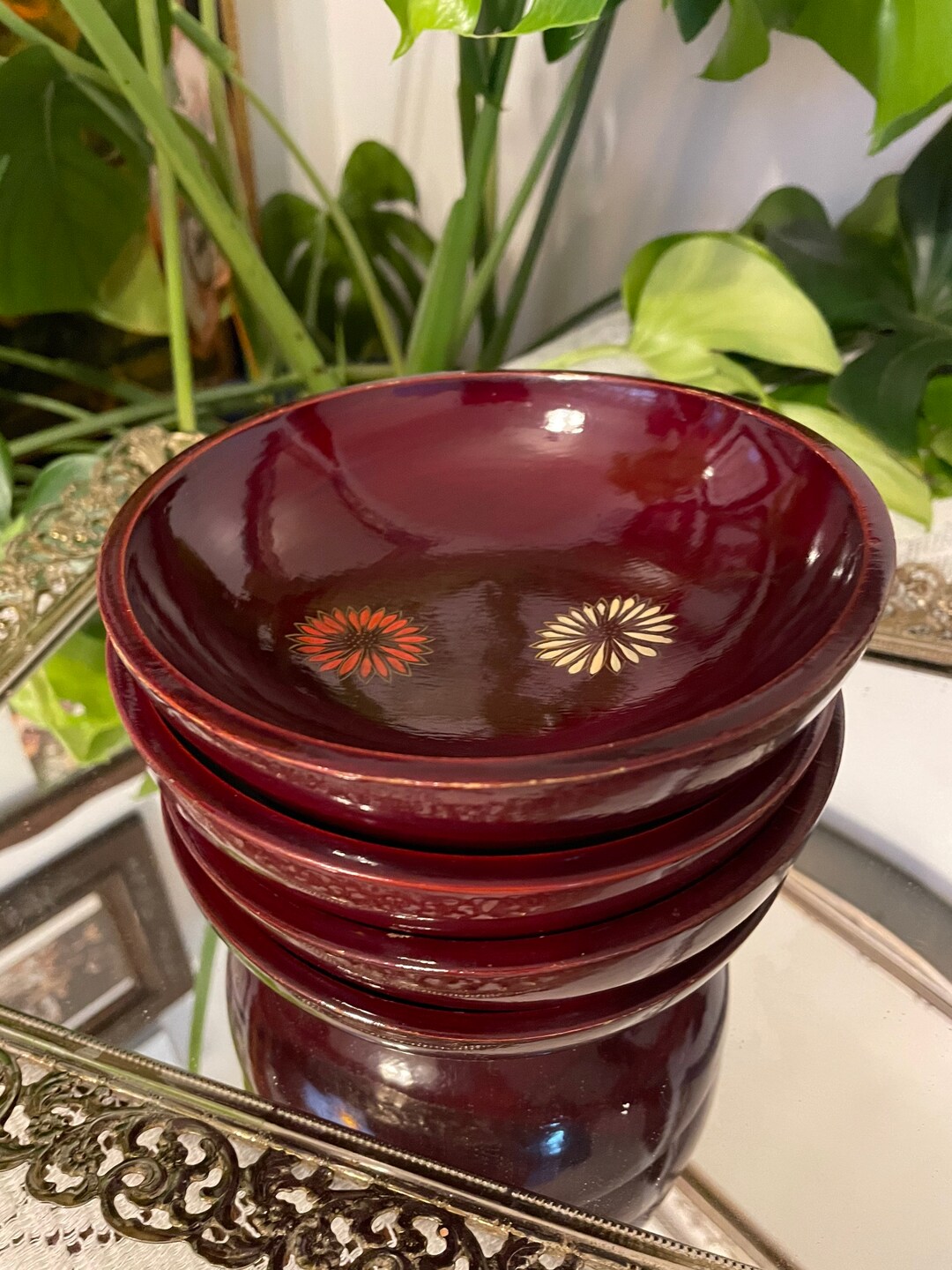 Vintage Set of 4 Japanese Laquerware Wooden Hand Painted - Etsy