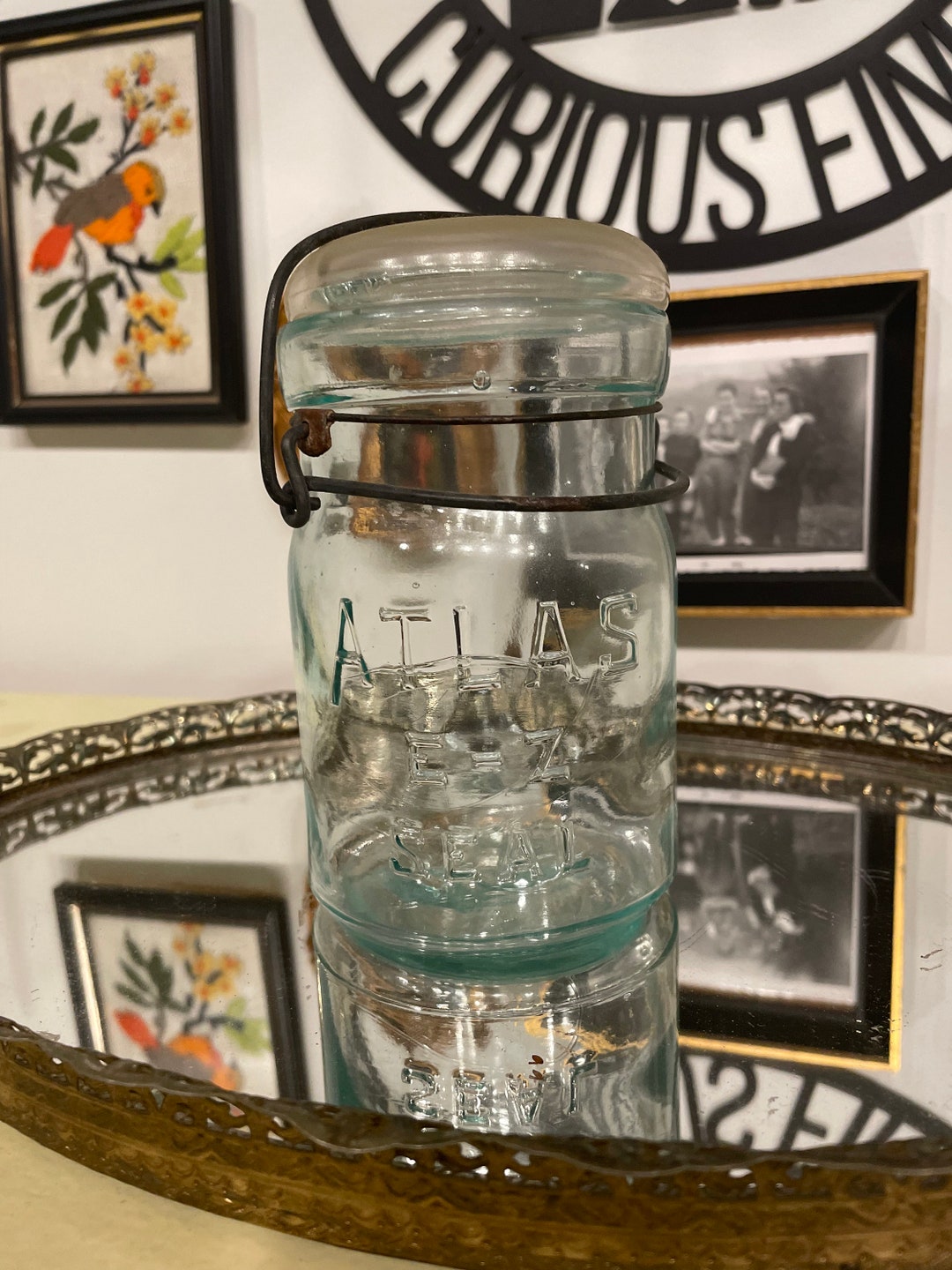 Vintage Atlas Mason Jar 10 A Wire Lid Mason Jar Vase Decor Trinket ...