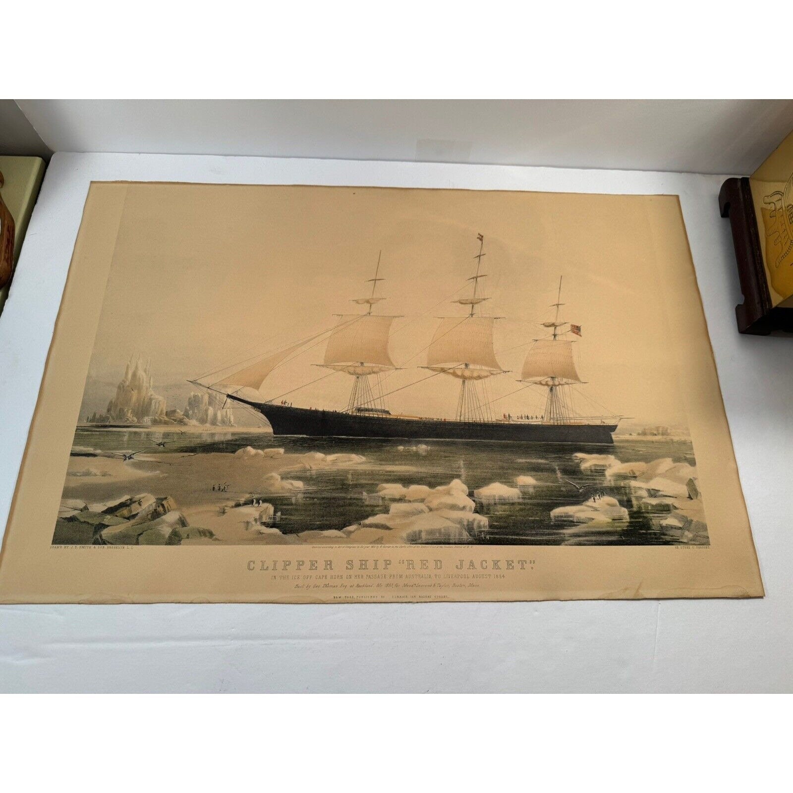 1855 Nathaniel Currier Folio Print Clipper Ship Red Jacket 27x18 on ...