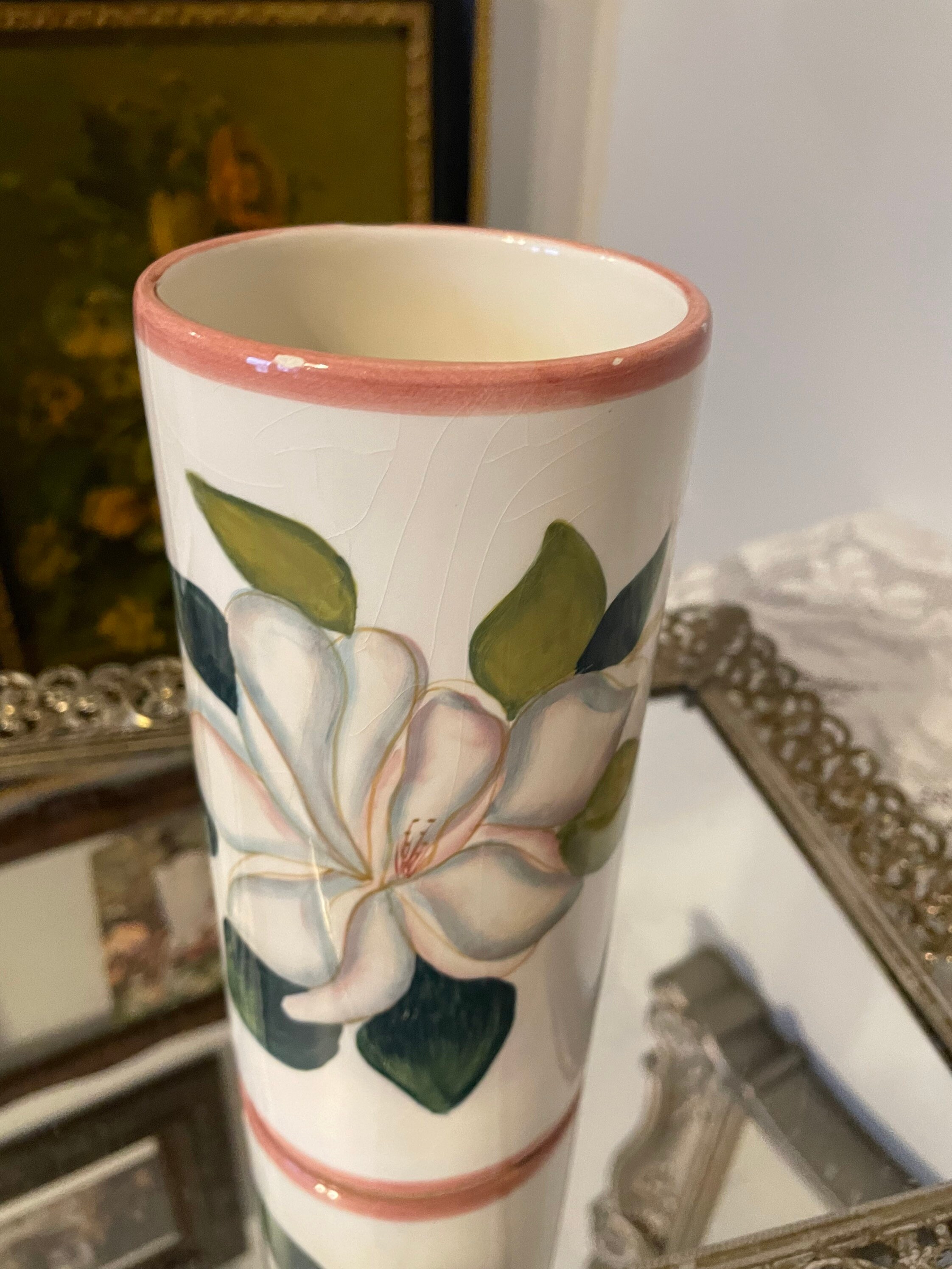 Vintage Magnolia Ceramic Glazed Floral Vase Southern Country - Etsy