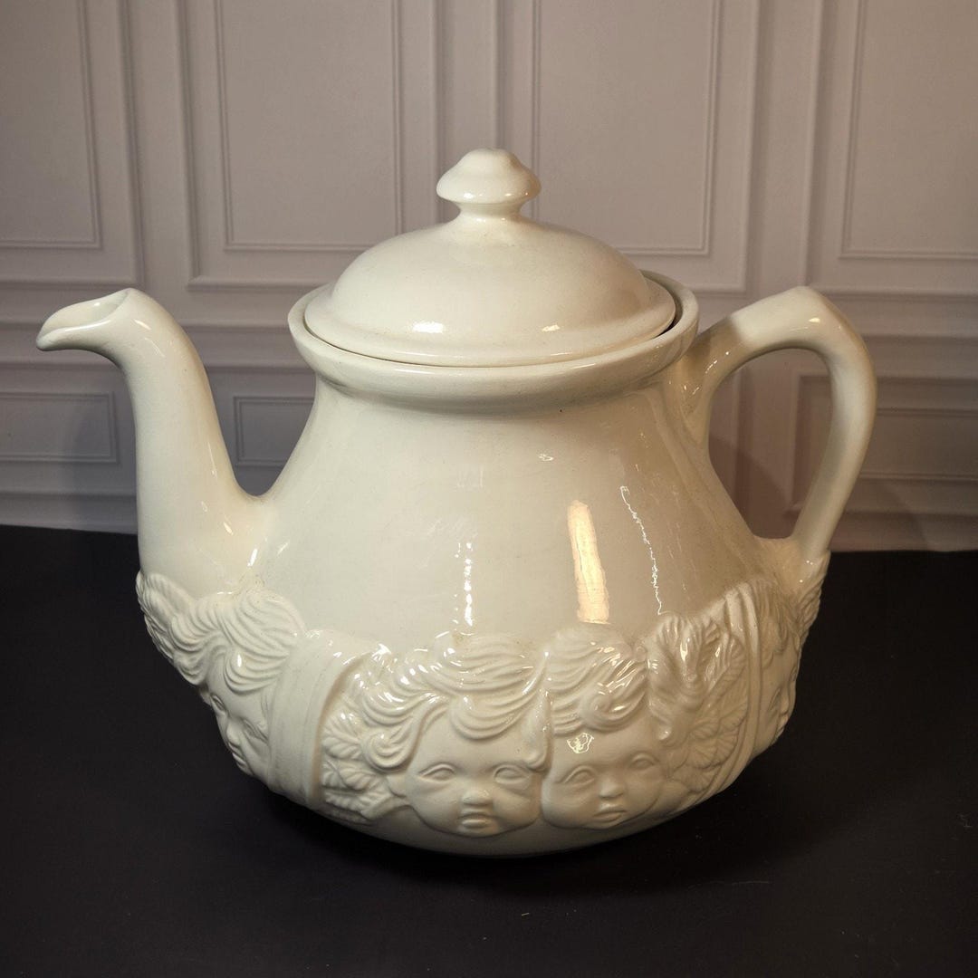 Vintage Cherub Teapot: Ivory Ceramic With 3D Angels & Flowers - Etsy