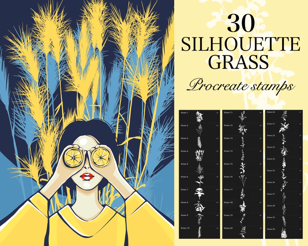 Silhouette Grass Brushes, Herb Stamps Procreate, Wild Grass Stamp ...