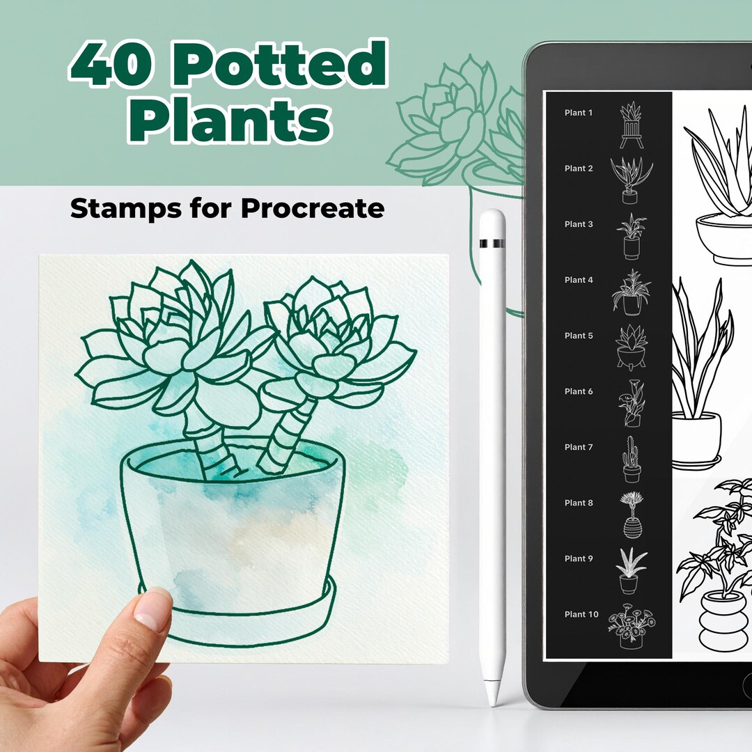 40 Potted Plant Procreate Stamps, Houseplant Brush Set, Indoor Garden ...