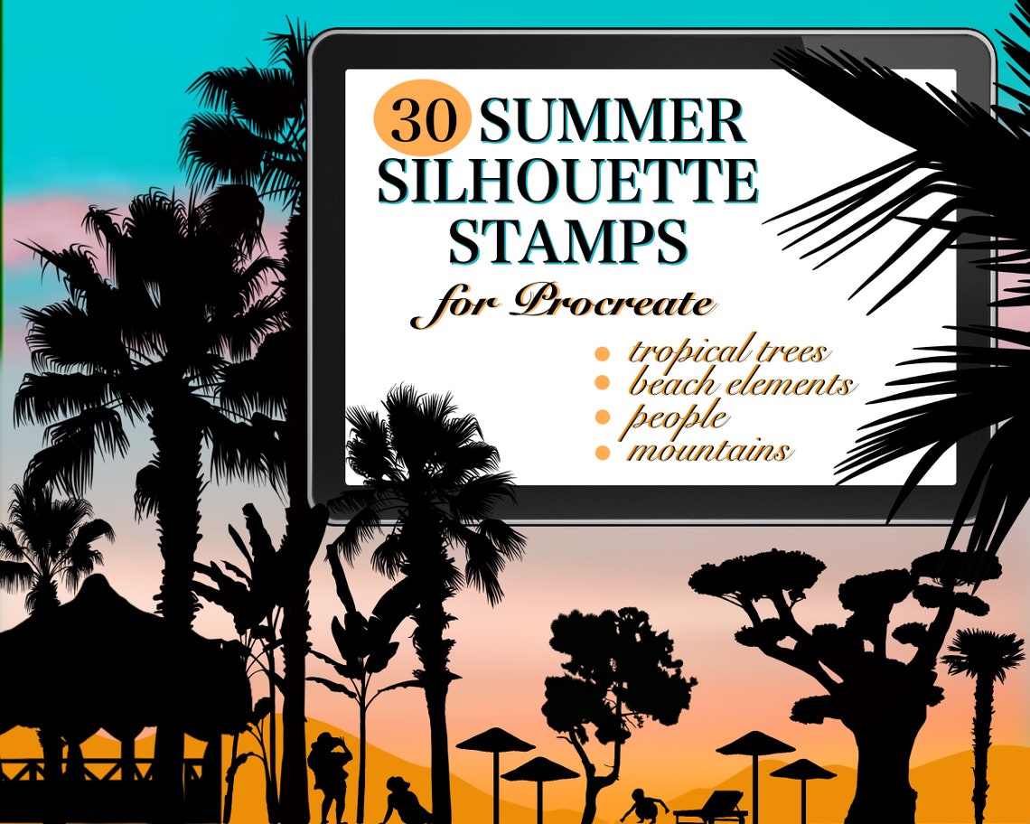 Tree Silhouettes for Procreate, Beach Stamp Ipad, Mountain Silhouette ...