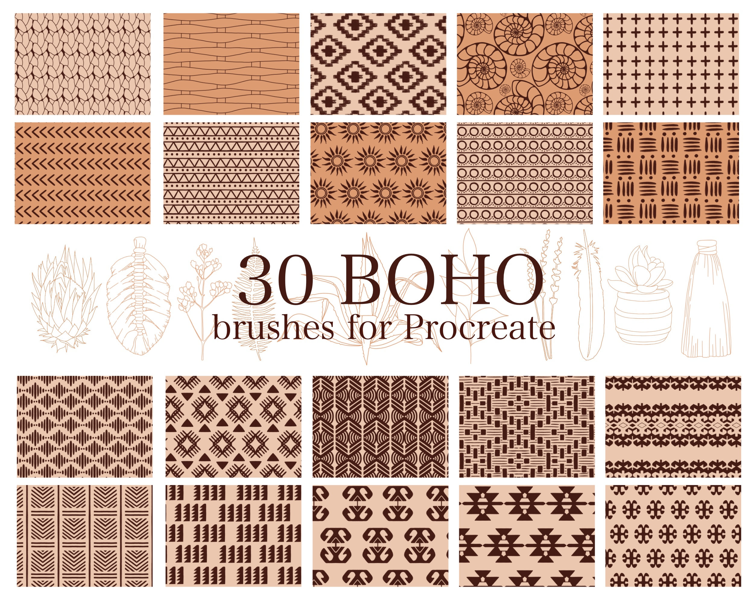 Boho Brushes, Texture Stamp Procreate, Boho Procreate, Bohemian ...