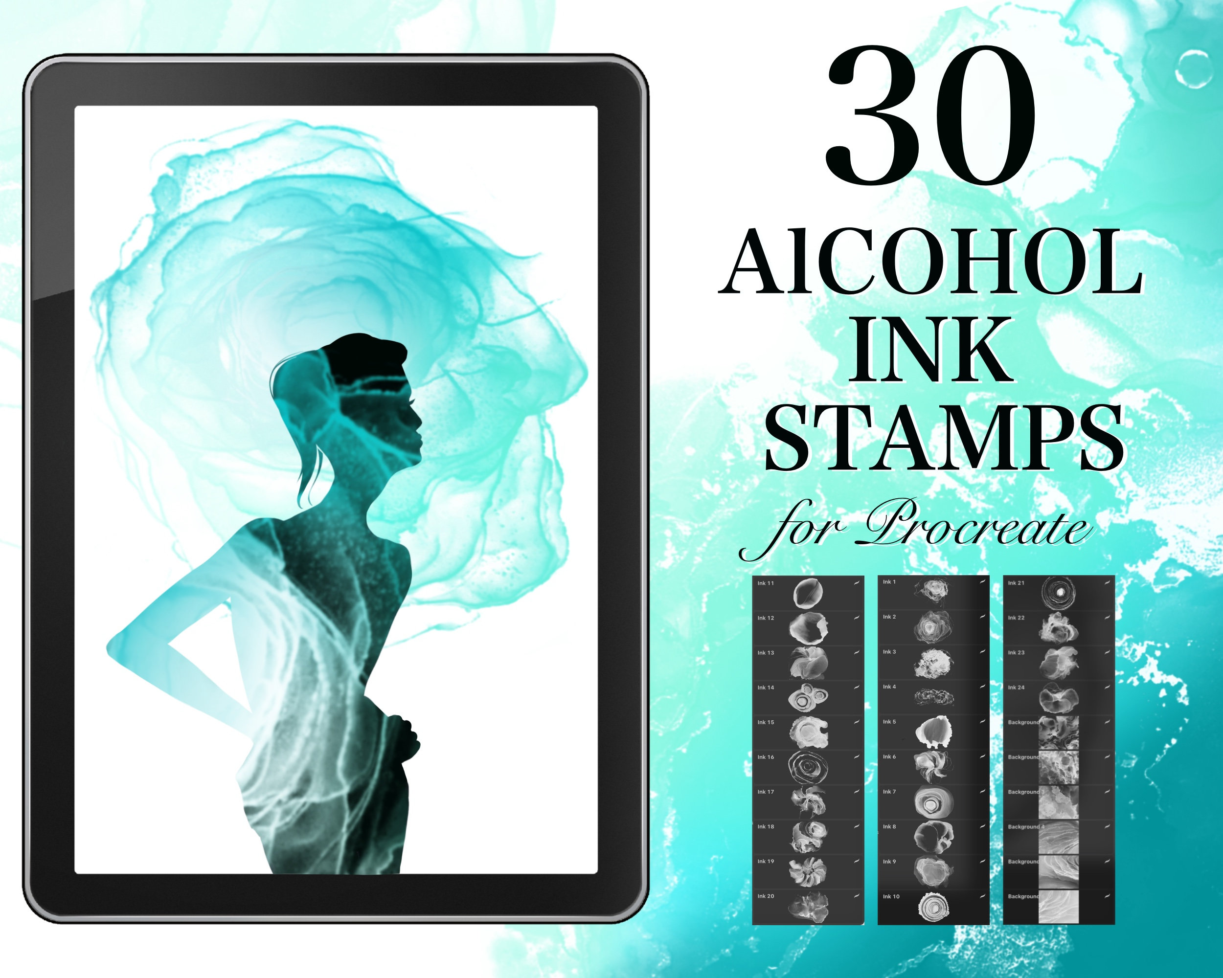Alcohol Ink Stamps Procreate, Alcohol Brush Procreate, Realistic ...