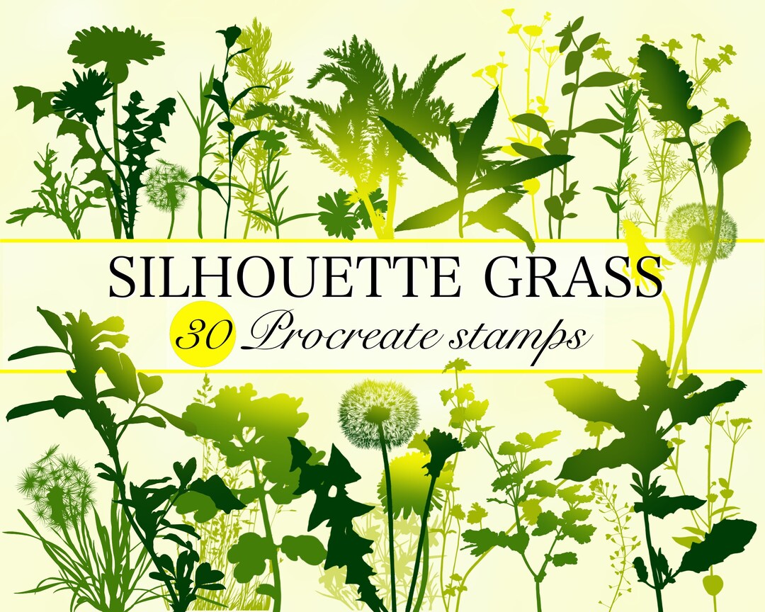 Silhouette Grass Brushes, Herb Stamps Procreate, Wild Grass Stamp ...