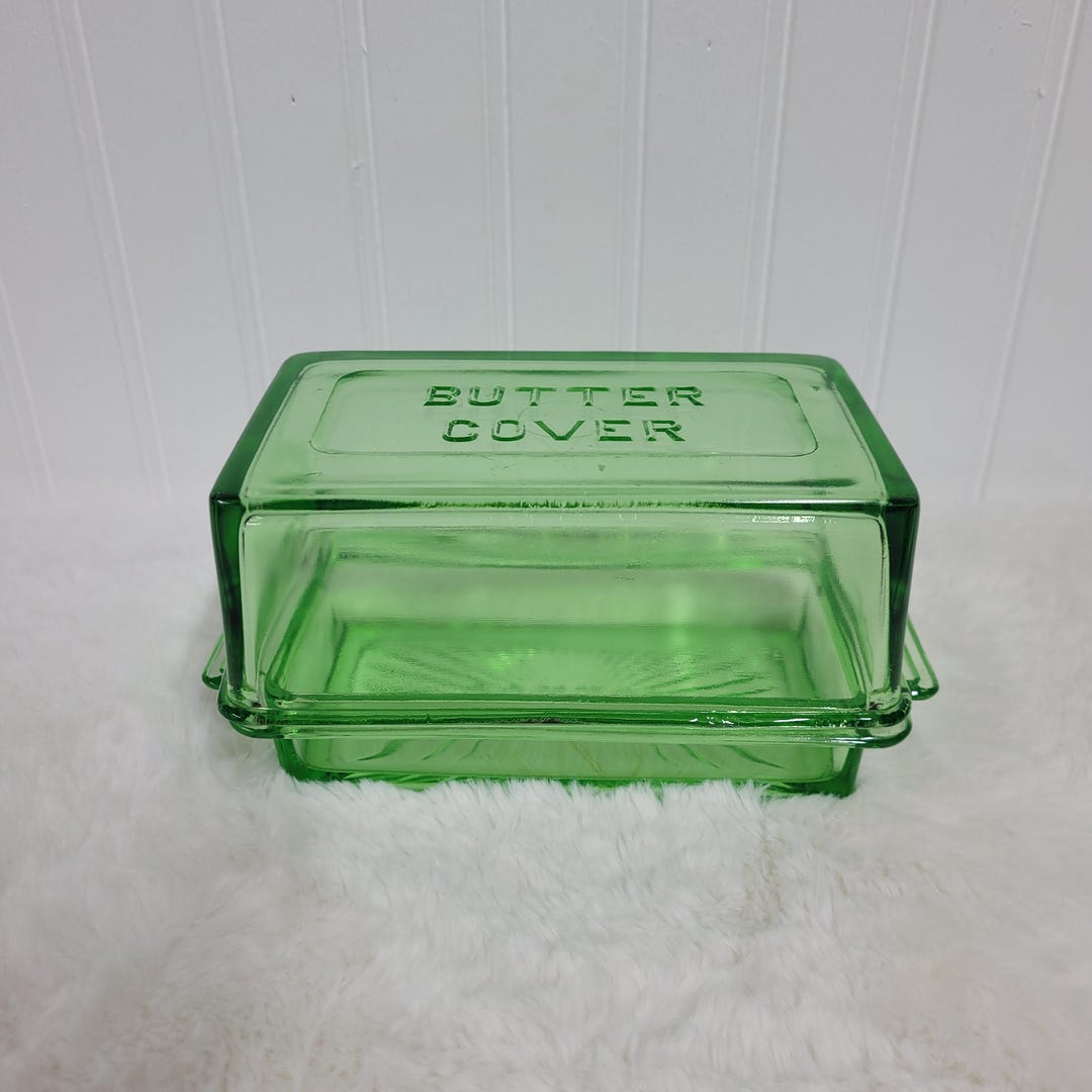 Uranium Glass Butter Dish, Vintage 1930s Green Depression Butter Dish ...