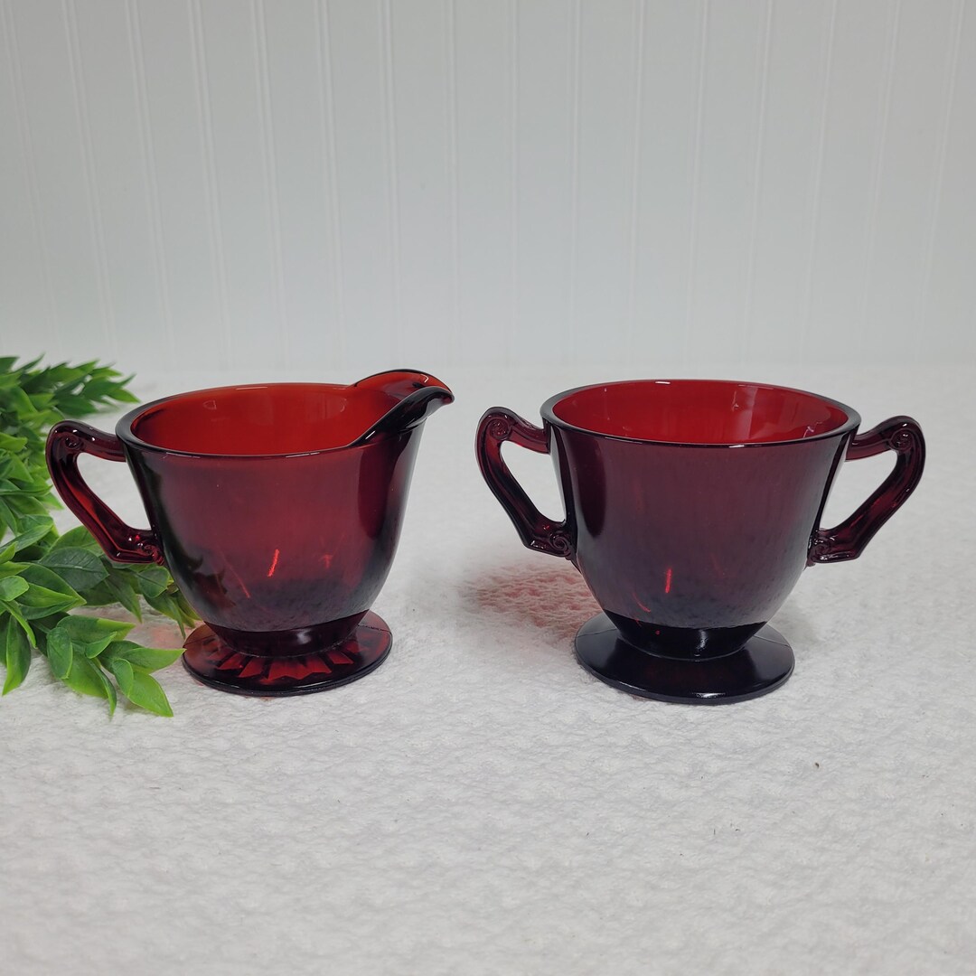 Anchor Hocking Royal Ruby Red Glass Creamer and Sugar Set, Vintage - Etsy