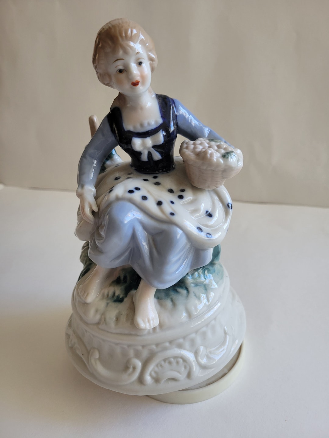 Vintage Porcelain Women With Basket Spinning Music Box Made in Taiwan ...