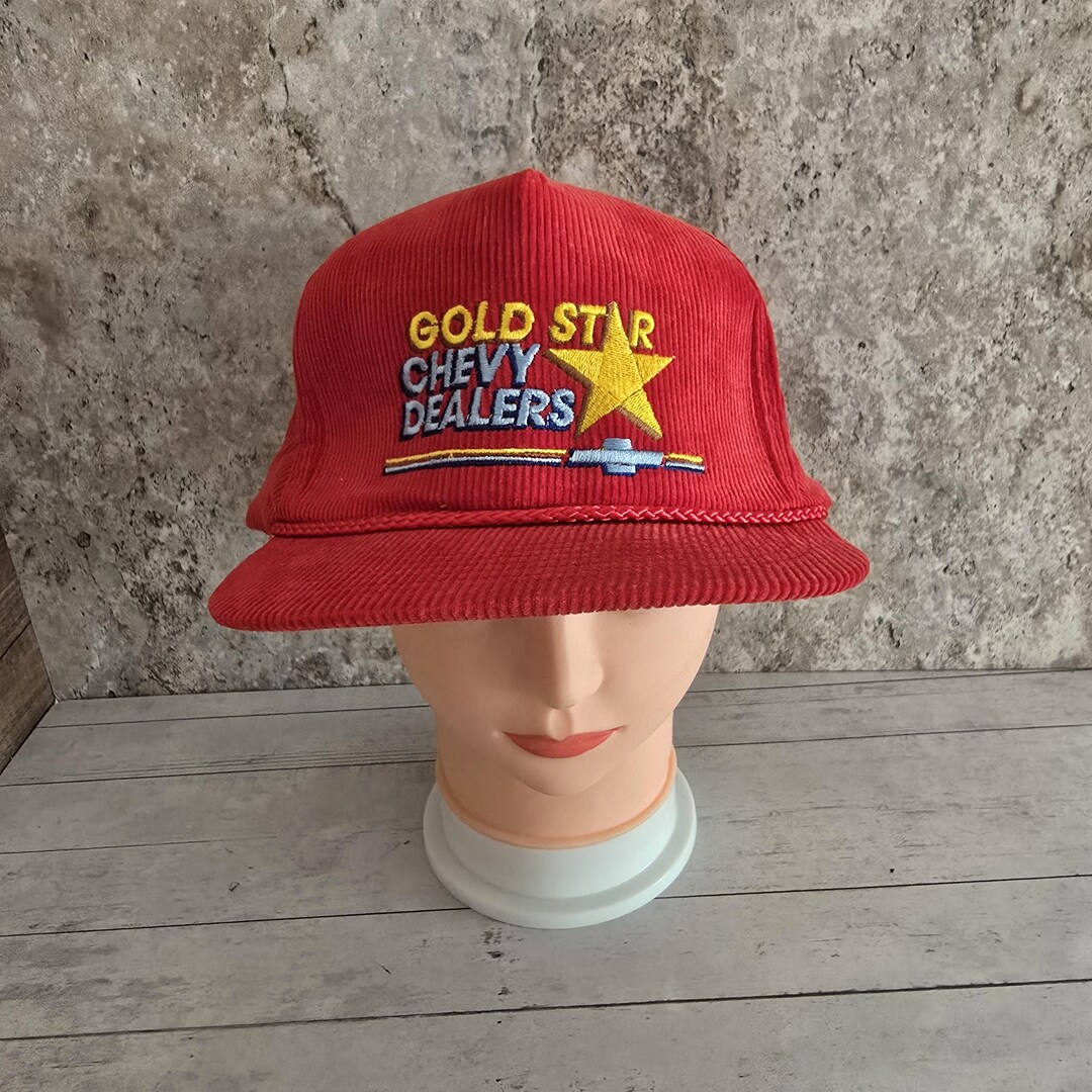 Vintage Otto Cap Gold Star Chevy Dealers Red Corduroy Adjustable Hat ...