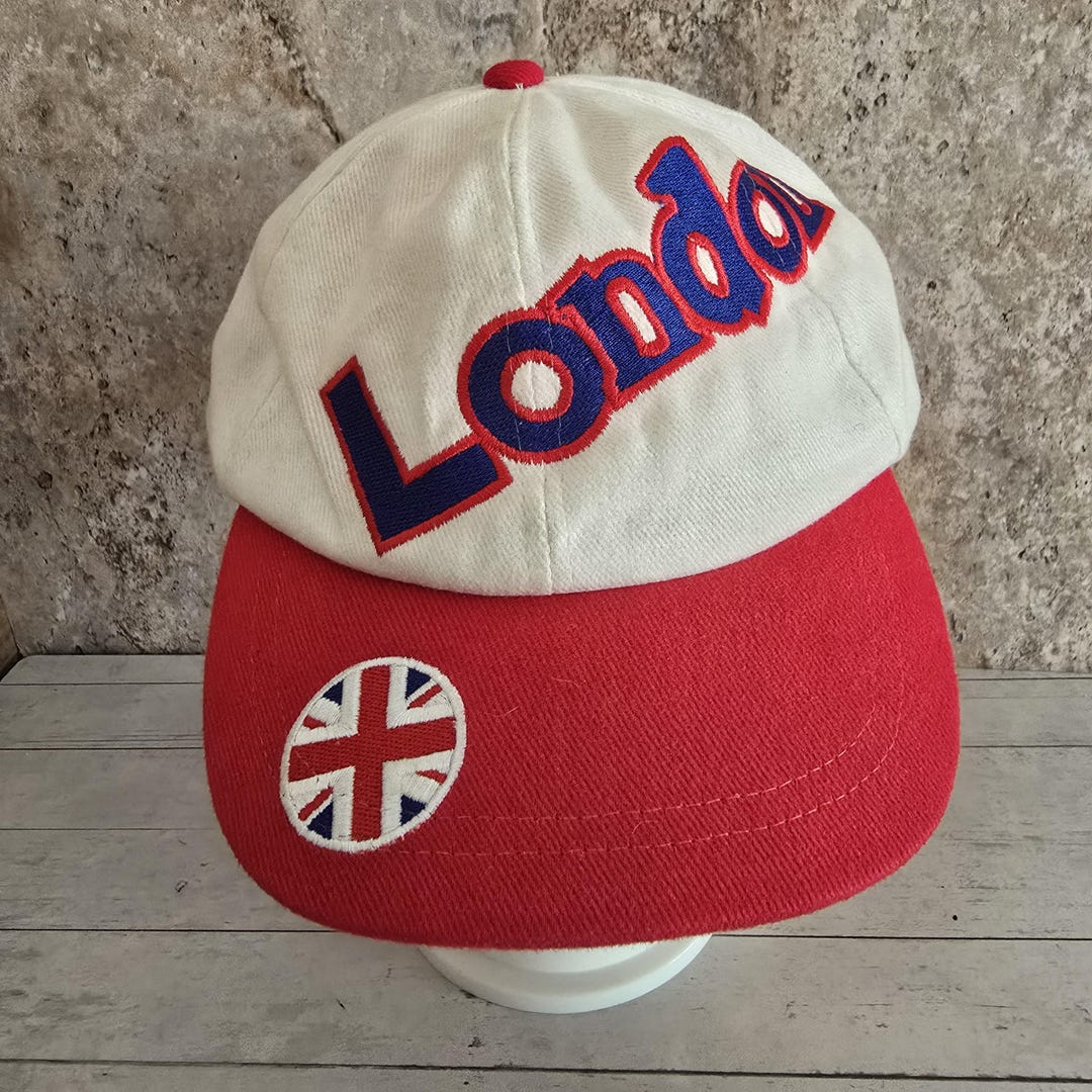 Vintage London England Embroidered White Red Blue Adjustable Hat - Etsy