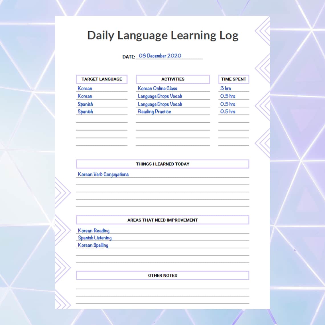 Language Learning Tracking Sheets PDF 7 pages | Etsy