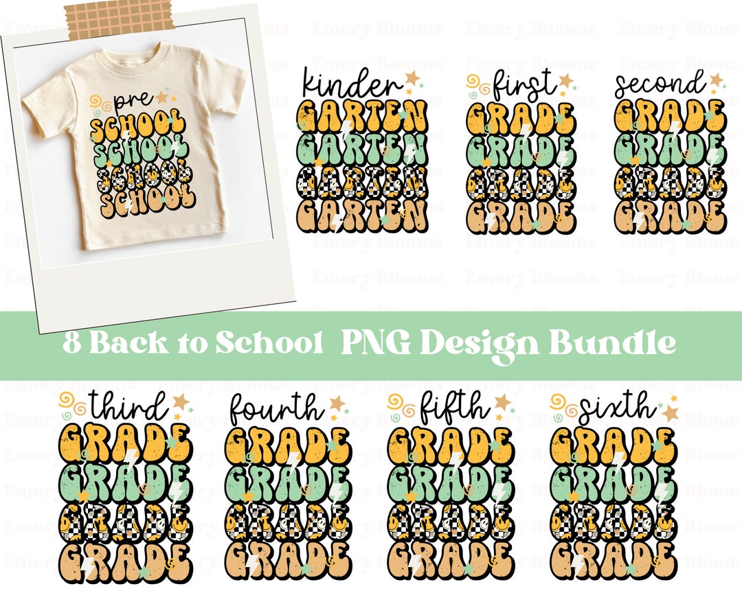 Grunge Back to School PNG Bundle of 8, First Second Third Fourth Fifth ...