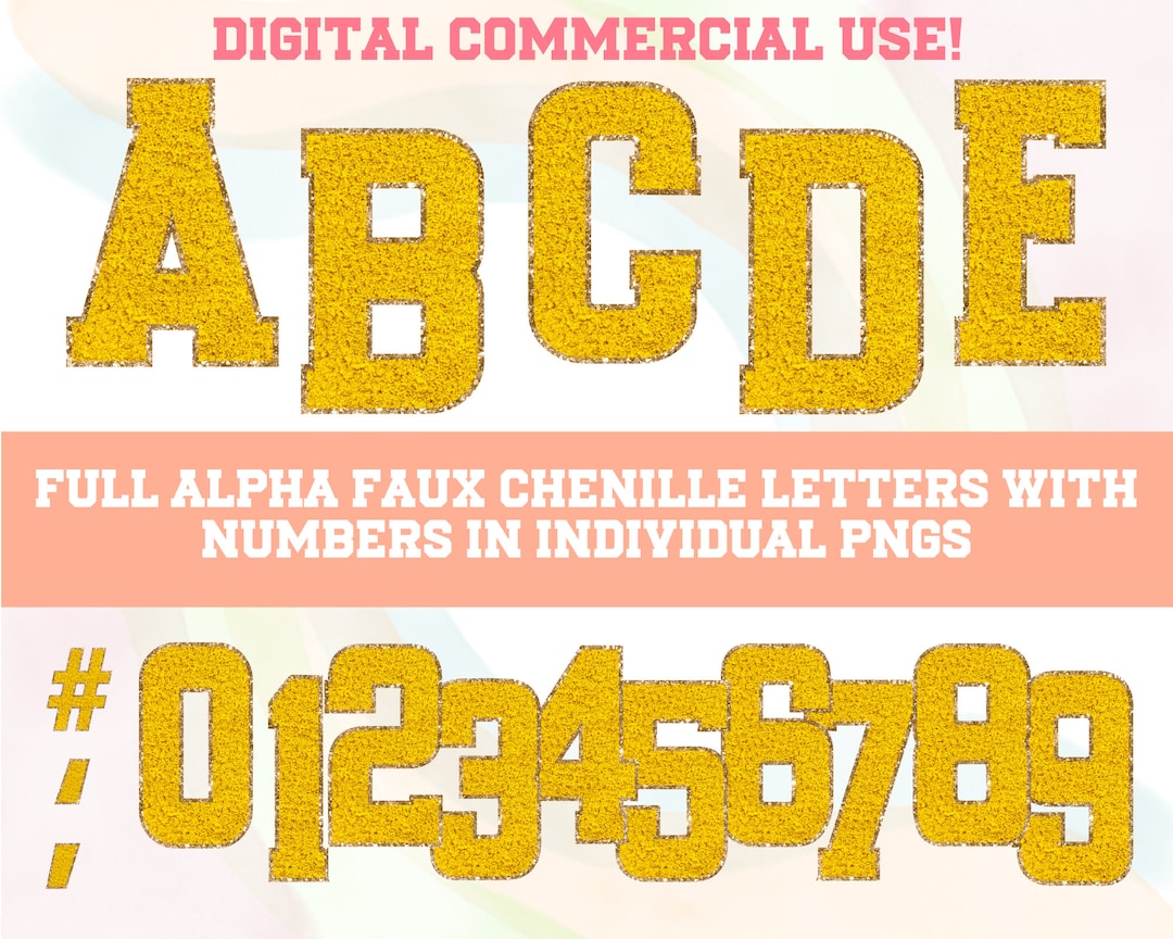 Mustard Yellow Gold Glitter Faux Chenille Alphabet PNG Sports Varsity ...